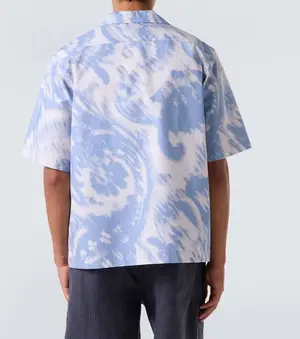 Commas Printed Cotton Bowling Shirt - Blue