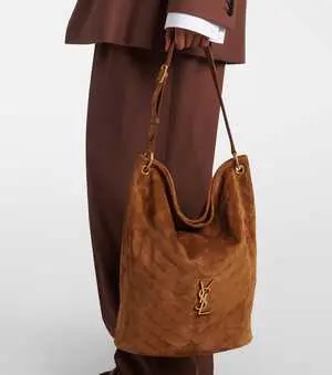 Saint Laurent Niki Cassandre Suede Bucket Bag - Brown