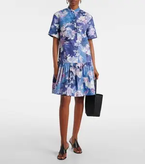 Erdem Floral Peplum Cotton Poplin Minidress