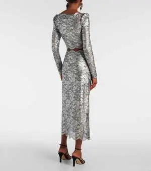 Rabanne Floral Cropped Lace Top - Silver