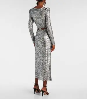Rabanne Floral Cropped Lace Top - Silver