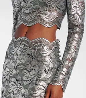 Rabanne Floral Cropped Lace Top - Silver