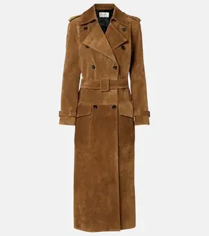 Saint Laurent Suede Trench Coat - Brown