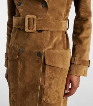 Saint Laurent Suede Trench Coat - Brown