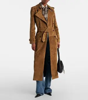 Saint Laurent Suede Trench Coat - Brown