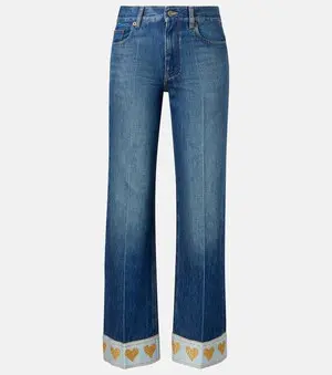 Valentino Garavani Embellished Mid-rise Straight Jeans - Blue