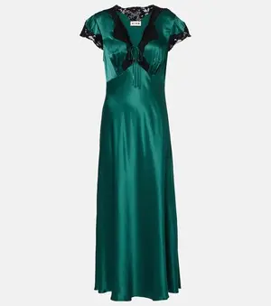 Rixo Amari Satin Midi Dress - Green