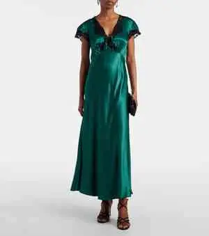 Rixo Amari Satin Midi Dress - Green
