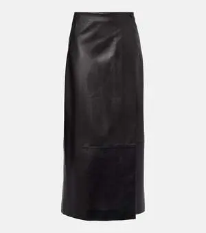 Khaite Quinn Leather Wrap Skirt - Black