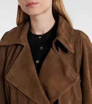 Nour Hammour Hatti Belted Cropped Suede Trench Coat