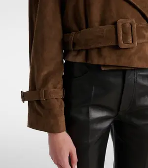 Nour Hammour Hatti Belted Cropped Suede Trench Coat