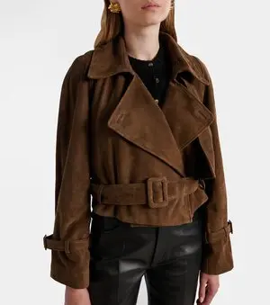 Nour Hammour Hatti Belted Cropped Suede Trench Coat