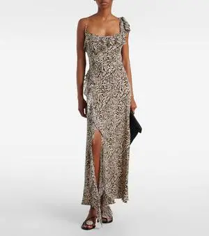 Rixo Ester Silk Maxi Dress - Grey