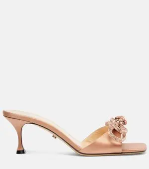 Mach & Mach Double Bow Embellished Satin 65 Mules - Brown