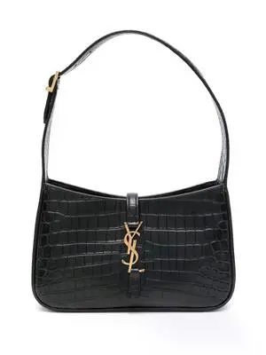 Saint Laurent 5a7 Crocodile-effect Shoulder Bag - Black