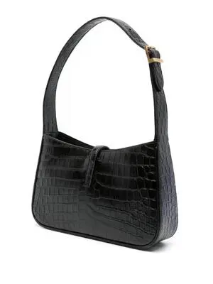 Saint Laurent 5a7 Crocodile-effect Shoulder Bag - Black