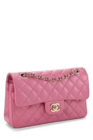 Chanel Quilted Caviar Classic Double Flap Small - Pink
