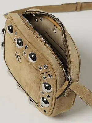 Valentino Garavani Studded Suede Shoulder Bag - Beige