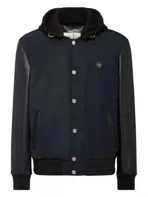 Philipp Plein Leather-sleeve Hooded Bomber Jacket - Blue