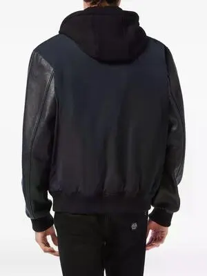 Philipp Plein Leather-sleeve Hooded Bomber Jacket - Blue