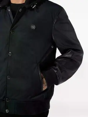 Philipp Plein Leather-sleeve Hooded Bomber Jacket - Blue