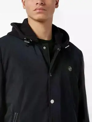 Philipp Plein Leather-sleeve Hooded Bomber Jacket - Blue
