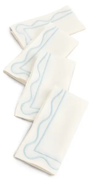 MISETTE Set Of 4 Embroidered Linen Napkins - Blue