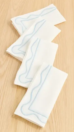 MISETTE Set Of 4 Embroidered Linen Napkins - Blue