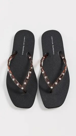 LOEFFLER RANDALL Taryn Crystal Jelly Flip Flops - Brown/black
