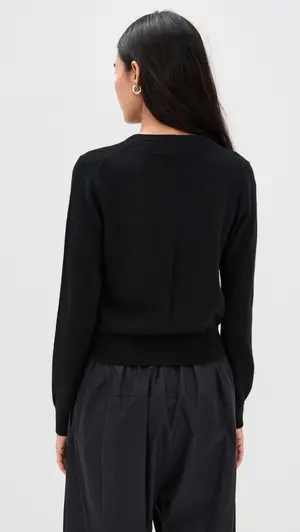 WHITE & WARREN Cashmere Crew Neck Cardigan - Black