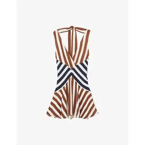 REISS Esme Striped Woven Mini Dress - Brown Navy