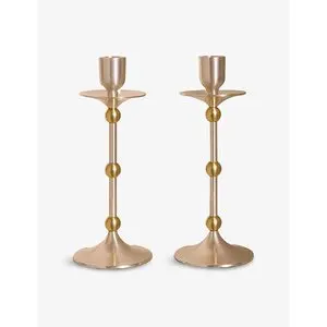 SOHO HOME Cilia Set Of Two Metal Candlesticks 25cm - Chrome Silver