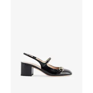Gucci Mary Jane Horsebit Patent-leather Slingback Heels - Nero
