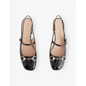 Gucci Mary Jane Horsebit Patent-leather Slingback Heels - Nero