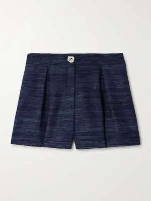 VIOLANTE NESSI Pasolini Pleated Silk-tweed Shorts - Navy