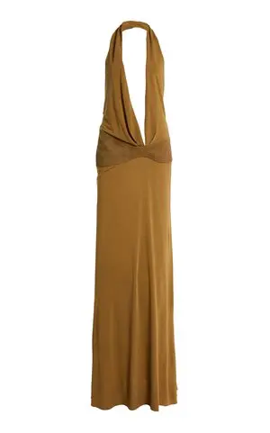 Christopher Esber Contour Suede Belted Jersey Halter Gown