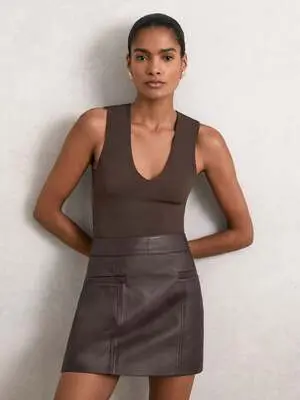 REISS V-neck Sleeveless Bodysuit - Chocolate Brown