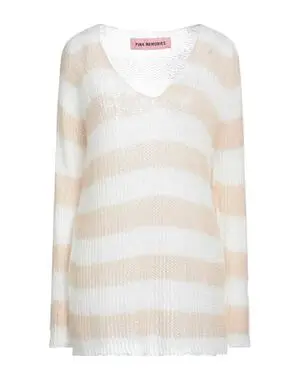 PINK MEMORIES Striped V-neck Knit Sweater - White