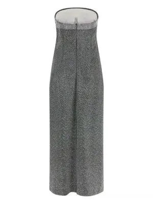 Ermanno Scervino Rhinestone-embellished Herringbone Maxi Dress