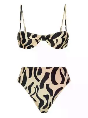 Faithfull The Brand Abstract-print High-waisted Bikini - Neutrals