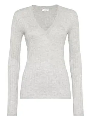 Brunello Cucinelli Ribbed V-neck Top