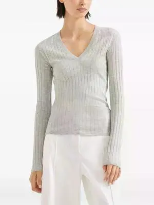 Brunello Cucinelli Ribbed V-neck Top