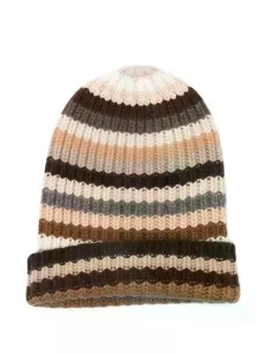 HURRAY Striped Cashmere Beanie - Neutrals