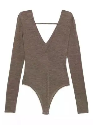 ALYSI V-neck Long-sleeve Bodysuit - Brown