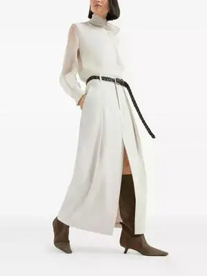 Brunello Cucinelli Pleated Front-split Maxi Skirt - White