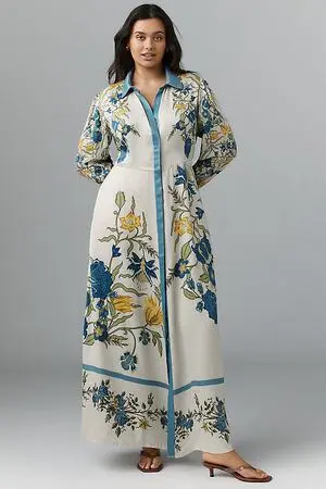 Anthropologie Bl-nk Printed Buttondown Maxi Shirtdress - Neutral