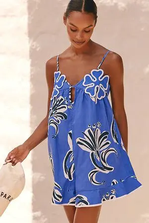 SUZANNE LUSTIG Suzanne Lustig X Celandine Bloom Cotton Romper Blue Pattern