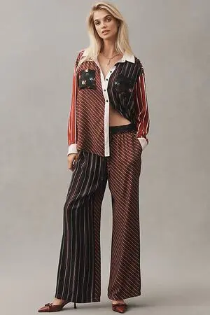 Maeve Brooklin Tie-front Printed Pants - Red Pattern