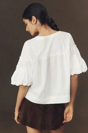 PILCRO Reworked Ruffle-sleeve Top - White