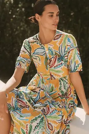 RO'S GARDEN Daphne Short-sleeve Midi Dress - Orange Pattern